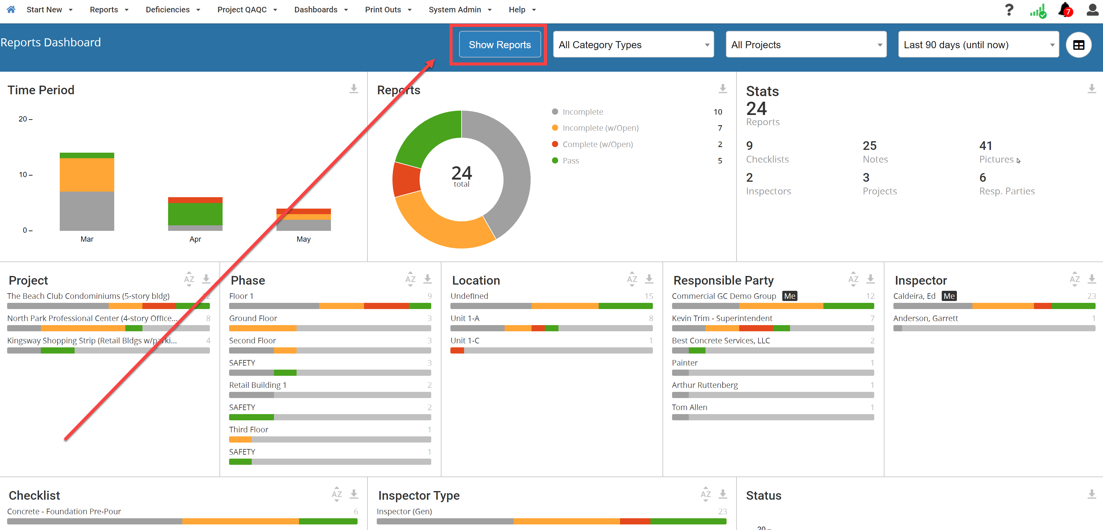 Inspection Report Activity (by Project and Inspector) – FTQ360